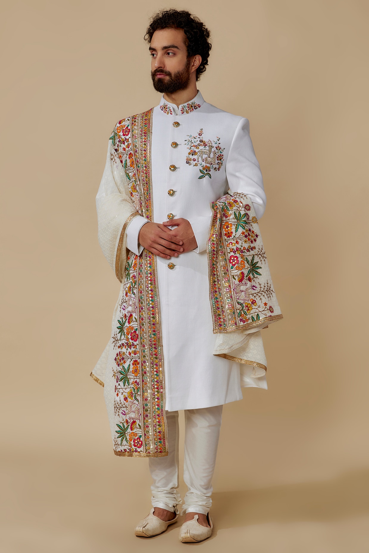 White Matka Silk Wedding Sherwani Set by Jayesh and Kaajal Shah at ...
