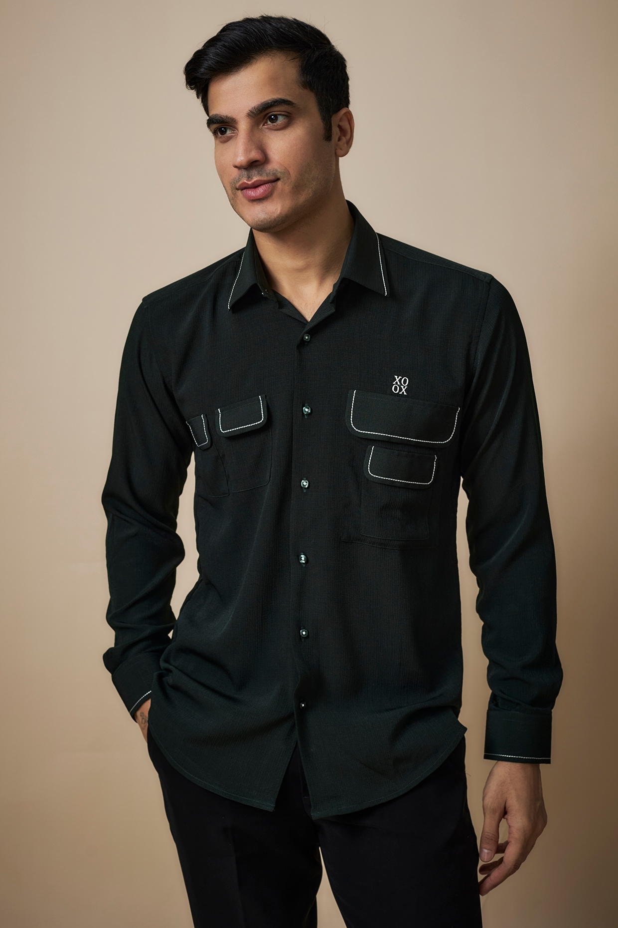 Green Knitted Fabric Shirt by Jayesh and Kaajal Shah at Pernia's Pop Up ...