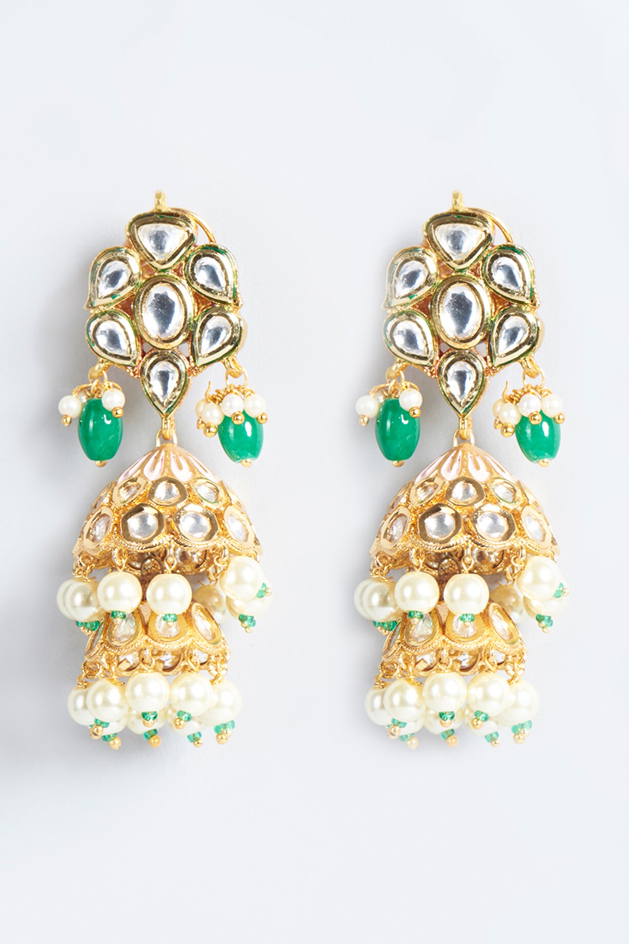 Gold Finish Green Agate Dangler Earrings By Joules By Radhika At Pernia