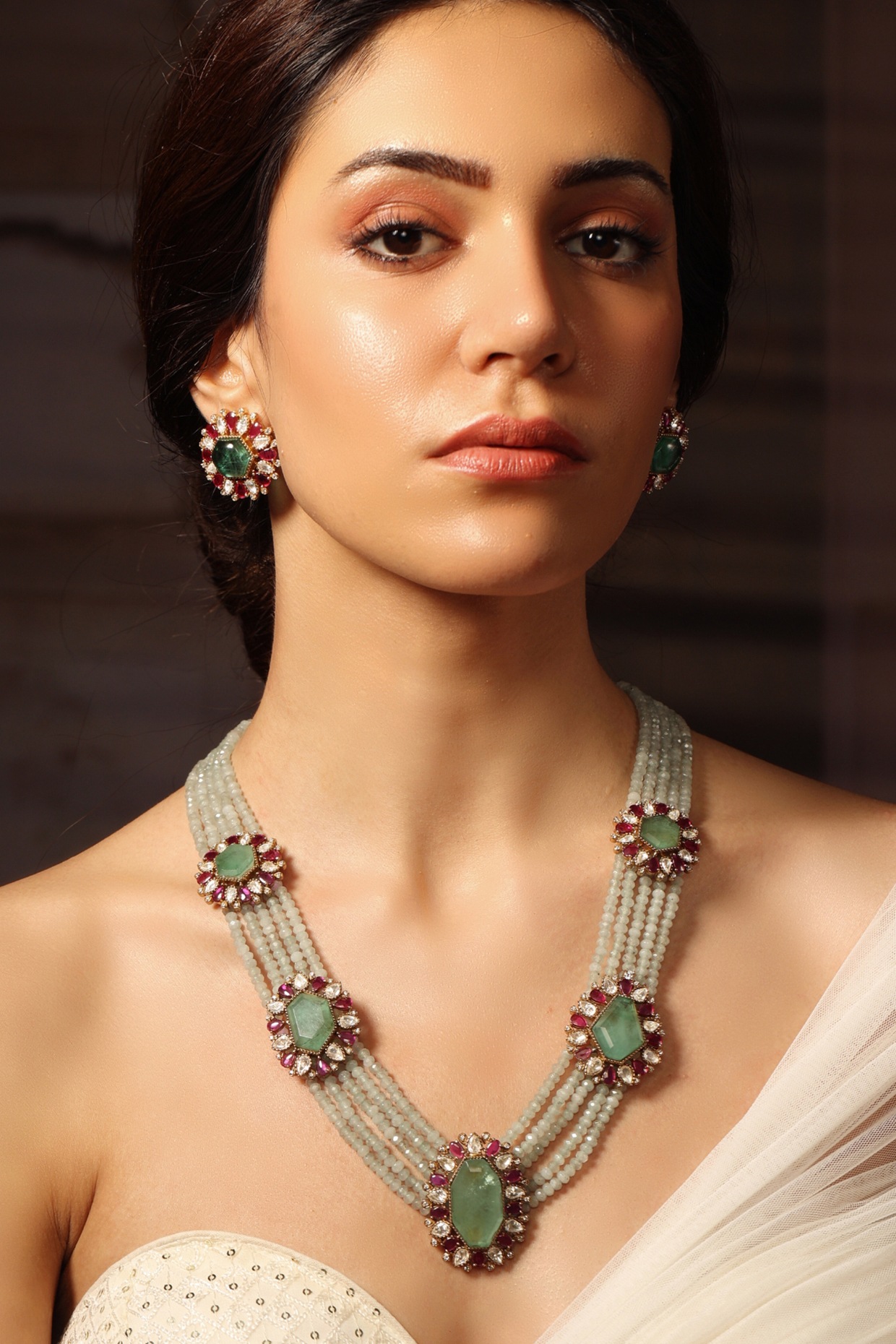 Gold Finish Multi-Colored Stone Necklace Set by Joules By Radhika at ...