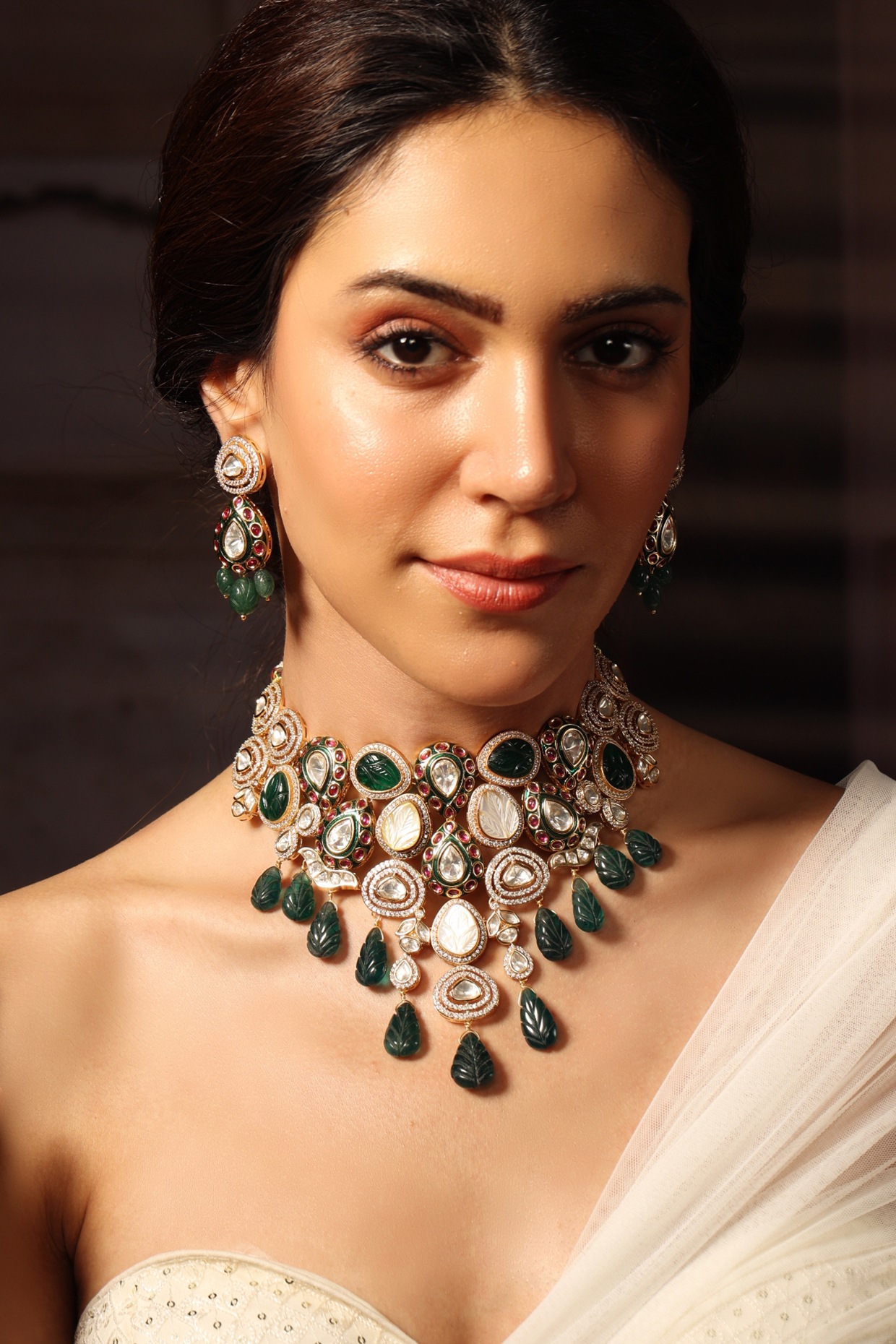 Gold Finish Green & Ruby Stone Necklace Set by Joules By Radhika at ...