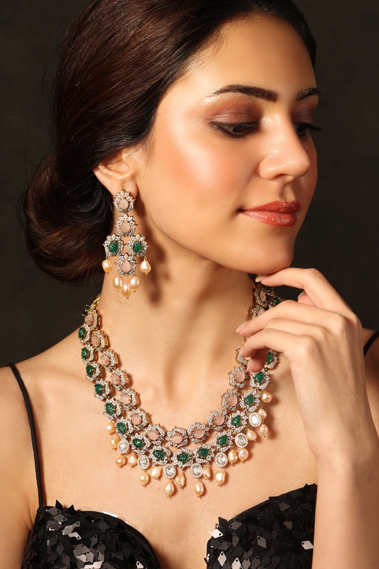 Gold Finish Multi-Colored Stone Necklace Set by Joules By Radhika at ...