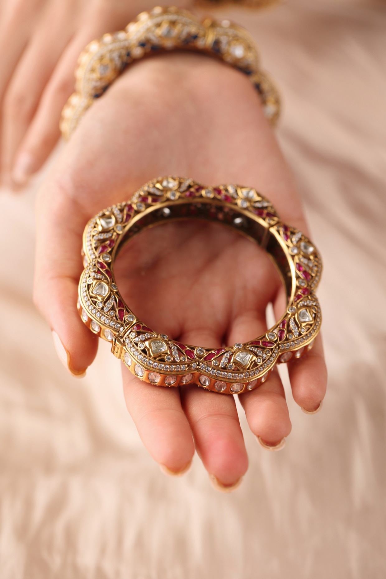 Gold Finish Red Stone Bangle by Joules By Radhika at Pernia's Pop Up ...