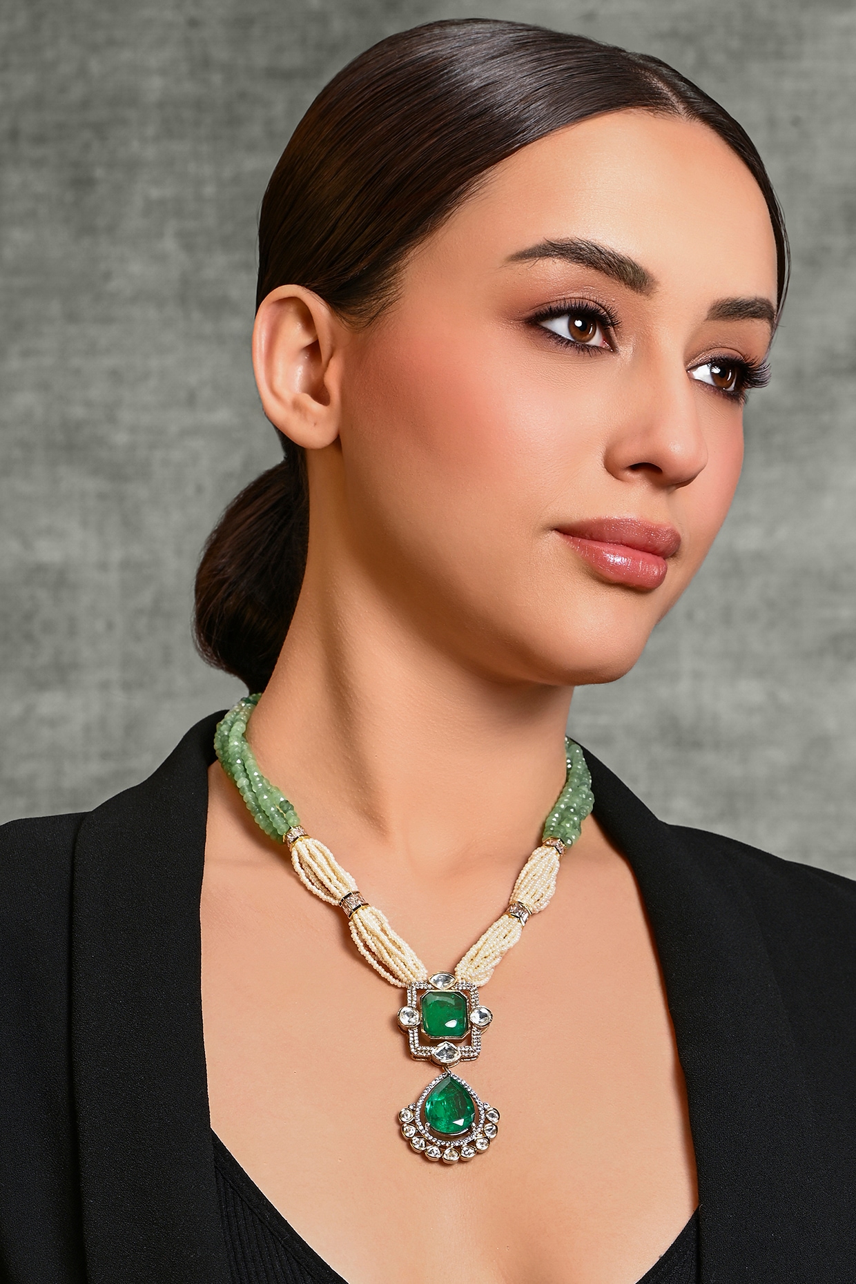 Gold Finish Multi-Colored Stone Necklace by Joules By Radhika at Pernia ...