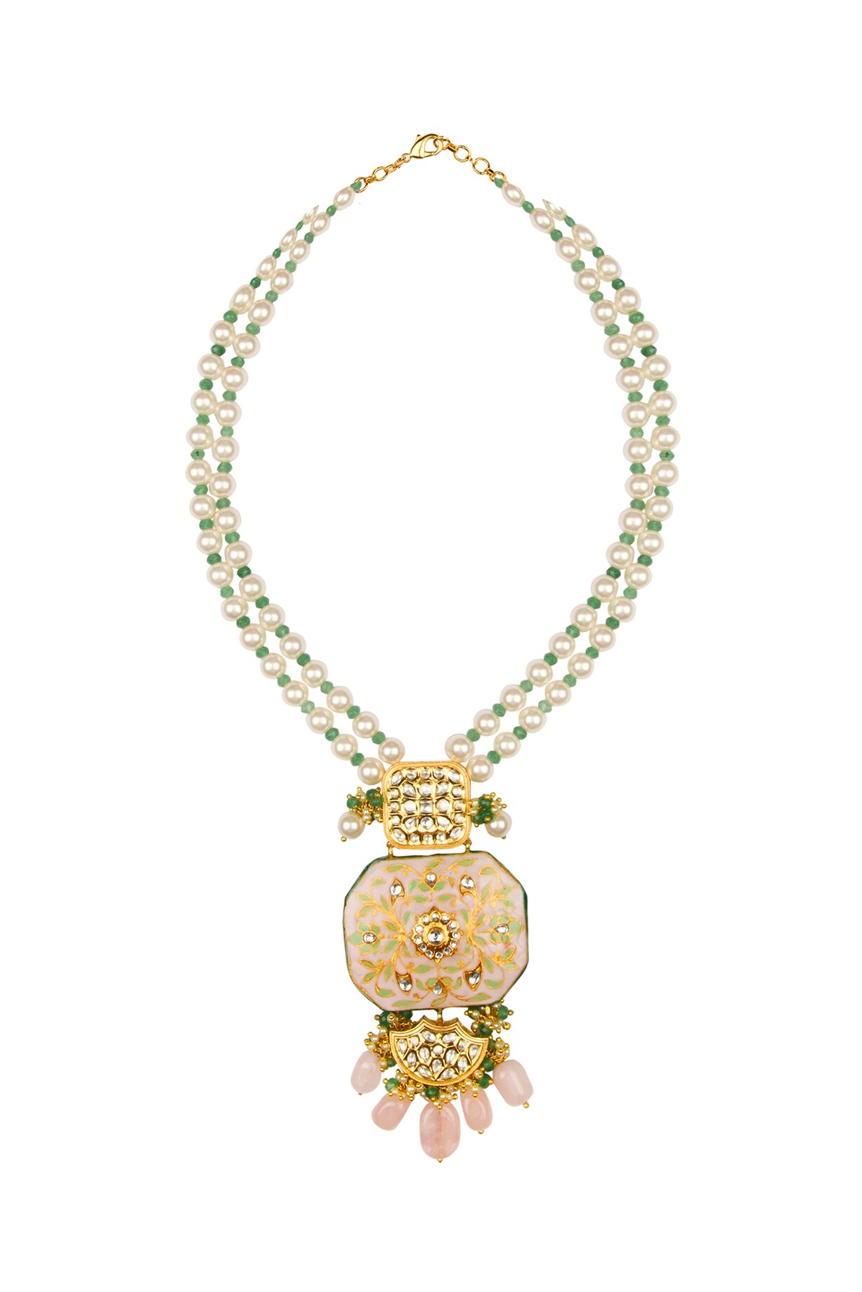 Gold Finish Jade & Shell Pearl Choker Necklace Set by Joules By Radhika ...