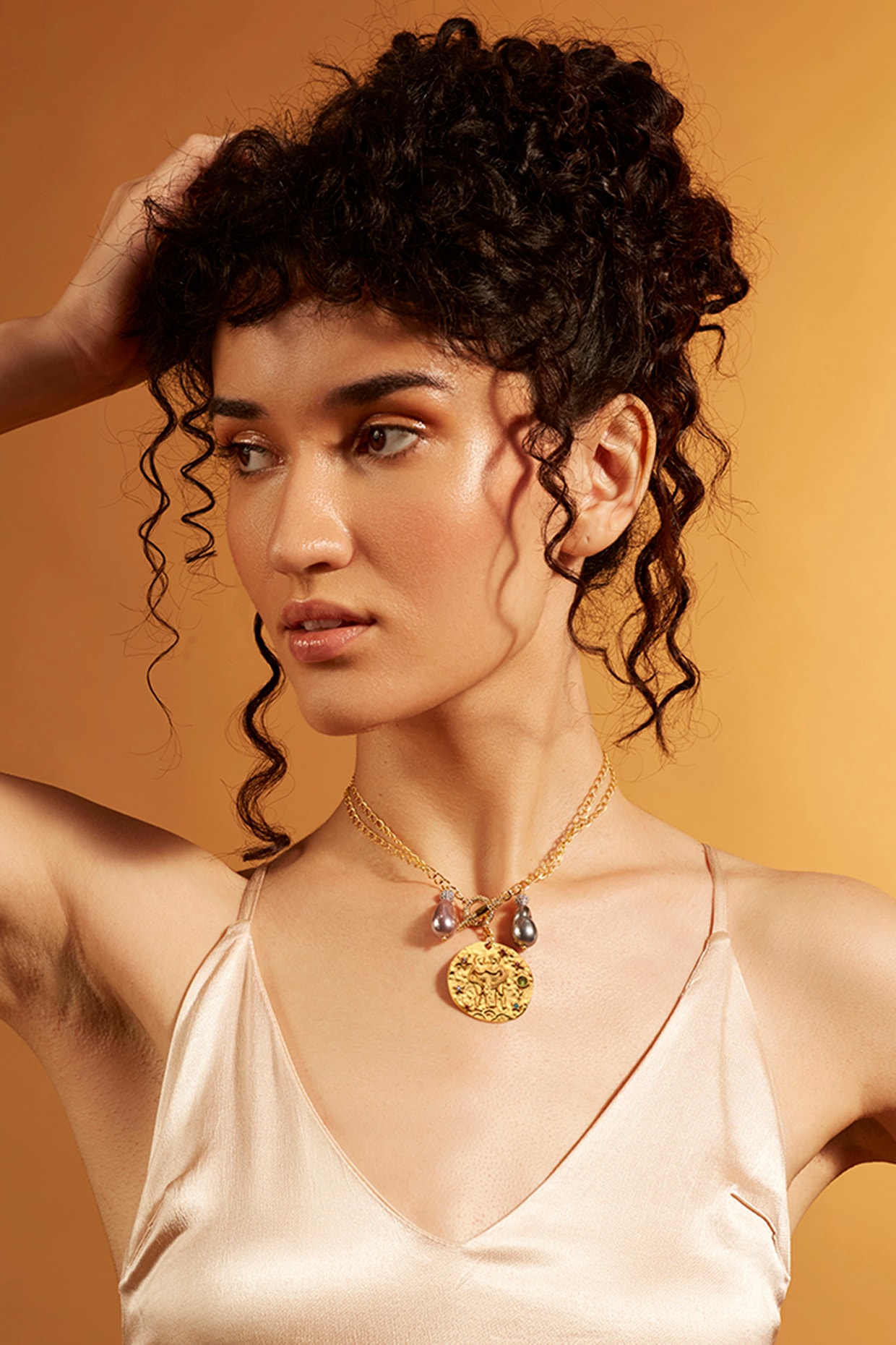 Gold Finish Twin Pearl Gemini Celestial Necklace by Joules By Radhika ...
