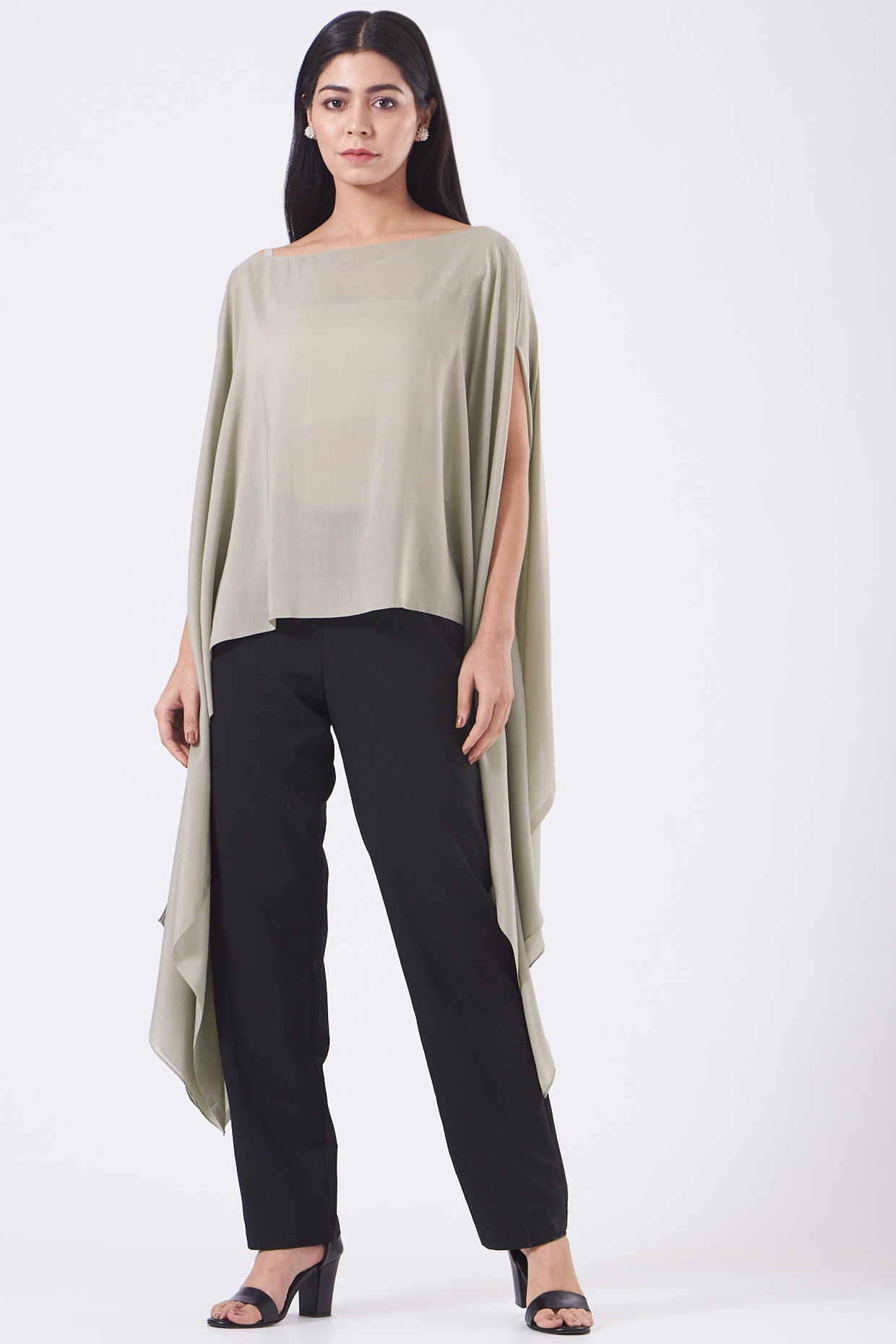 Steel Grey Asymmetrical Cape Top by July at Pernia's Pop Up Shop 2025