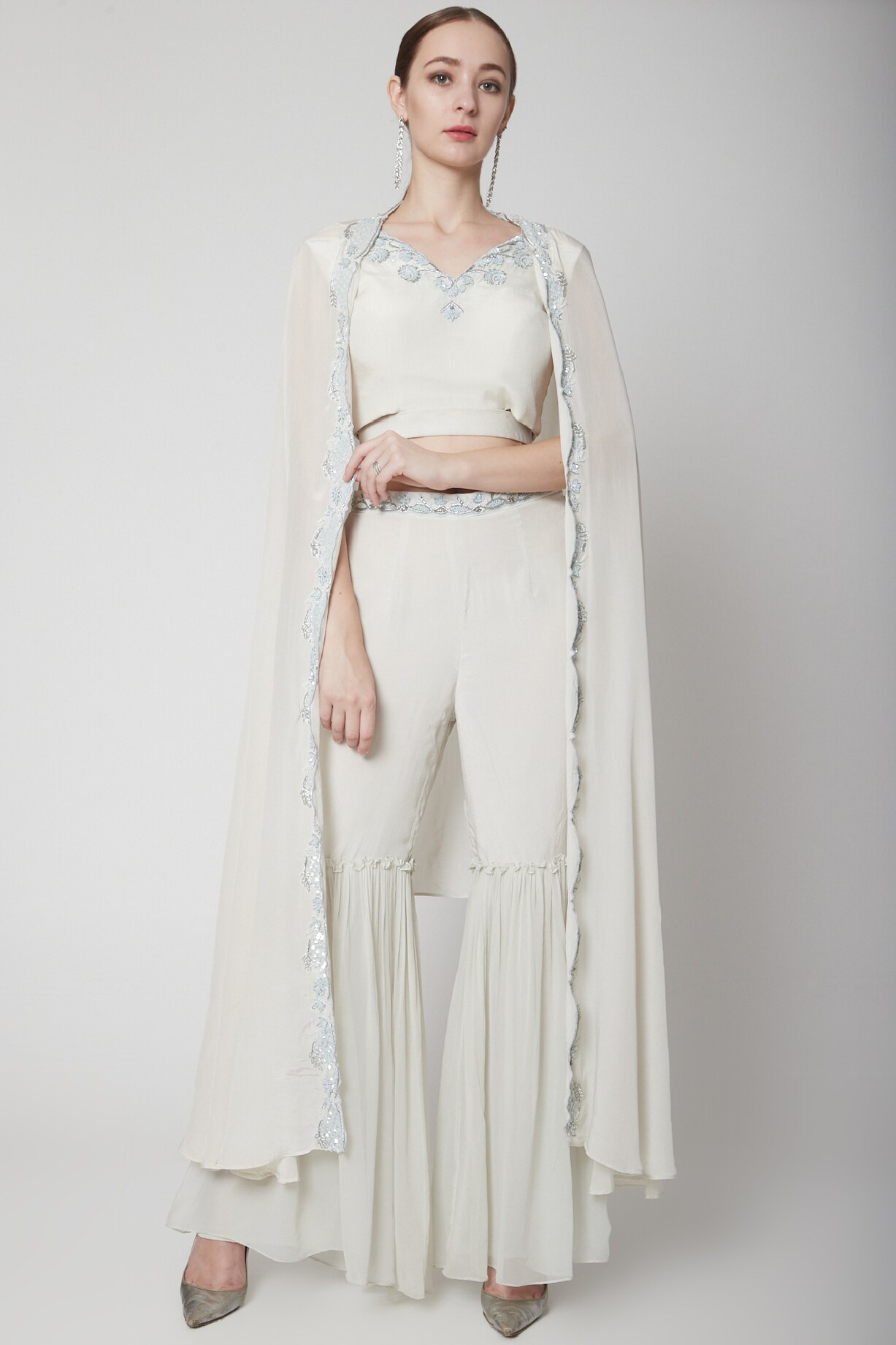 Light Blue Embroidered Cape Set Design by Jade by Ashima at Pernia's ...