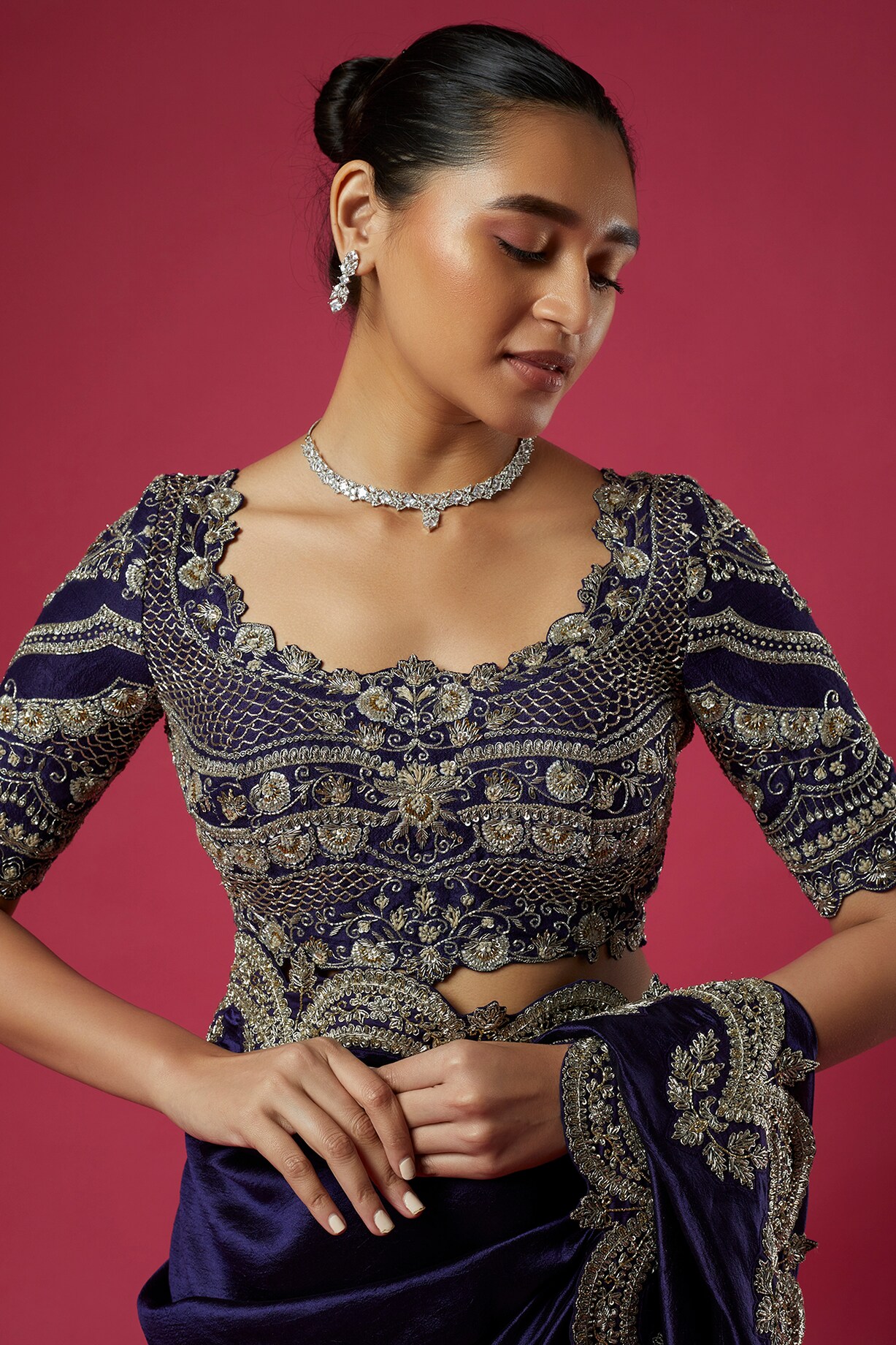 Purple Silk Embroidered Saree Set by Jayanti Reddy at Pernia's Pop Up ...