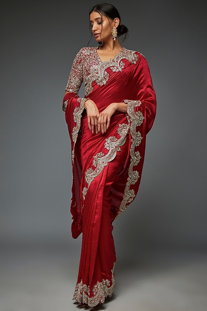 Red Silk Embroidered Saree Set Design by Jayanti Reddy at Pernia's Pop ...