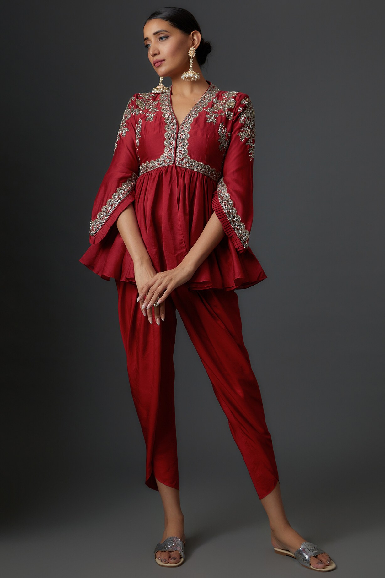 Red Silk Dhoti Set by Jayanti Reddy at Pernia's Pop Up Shop 2026