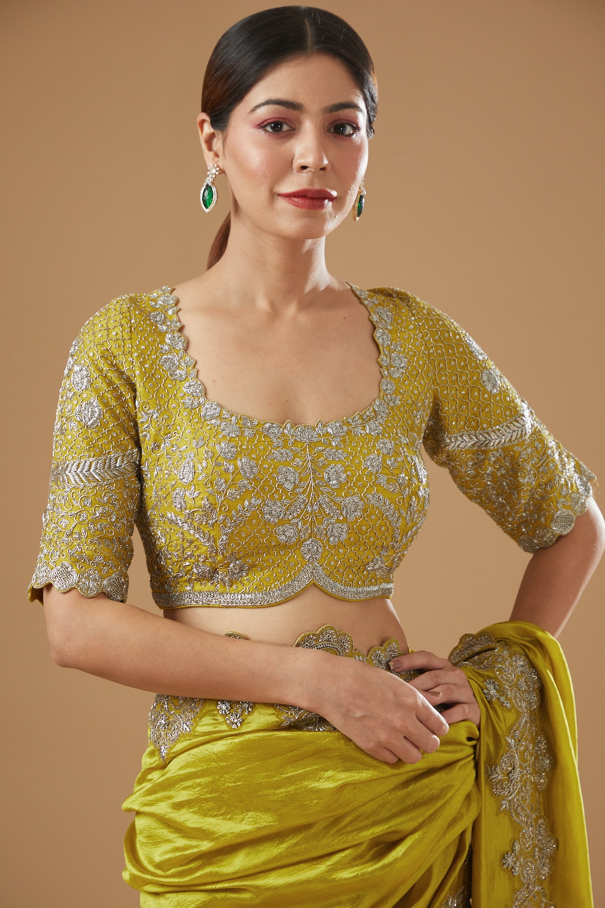 Mustard Silk Embroidered Saree Set by Jayanti Reddy at Pernia's Pop Up ...