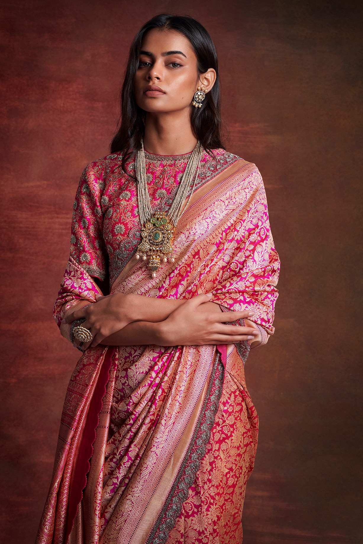 Pink Banarasi Silk Embroidered Saree Set by Jayanti Reddy at Pernia's ...