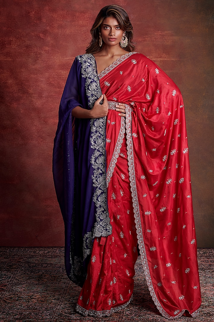 Red Silk Zardosi Embroidered Saree Set by Jayanti Reddy at Pernia's Pop ...