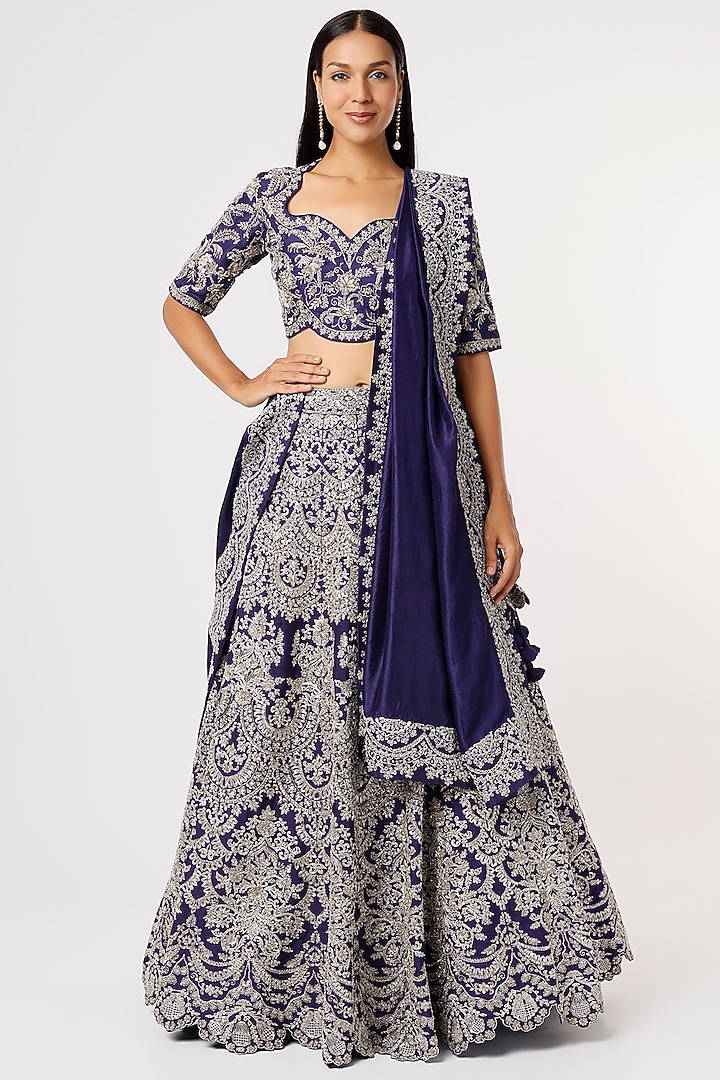 Purple Raw Silk Embroidered Lehenga Set Design by Jayanti Reddy at ...