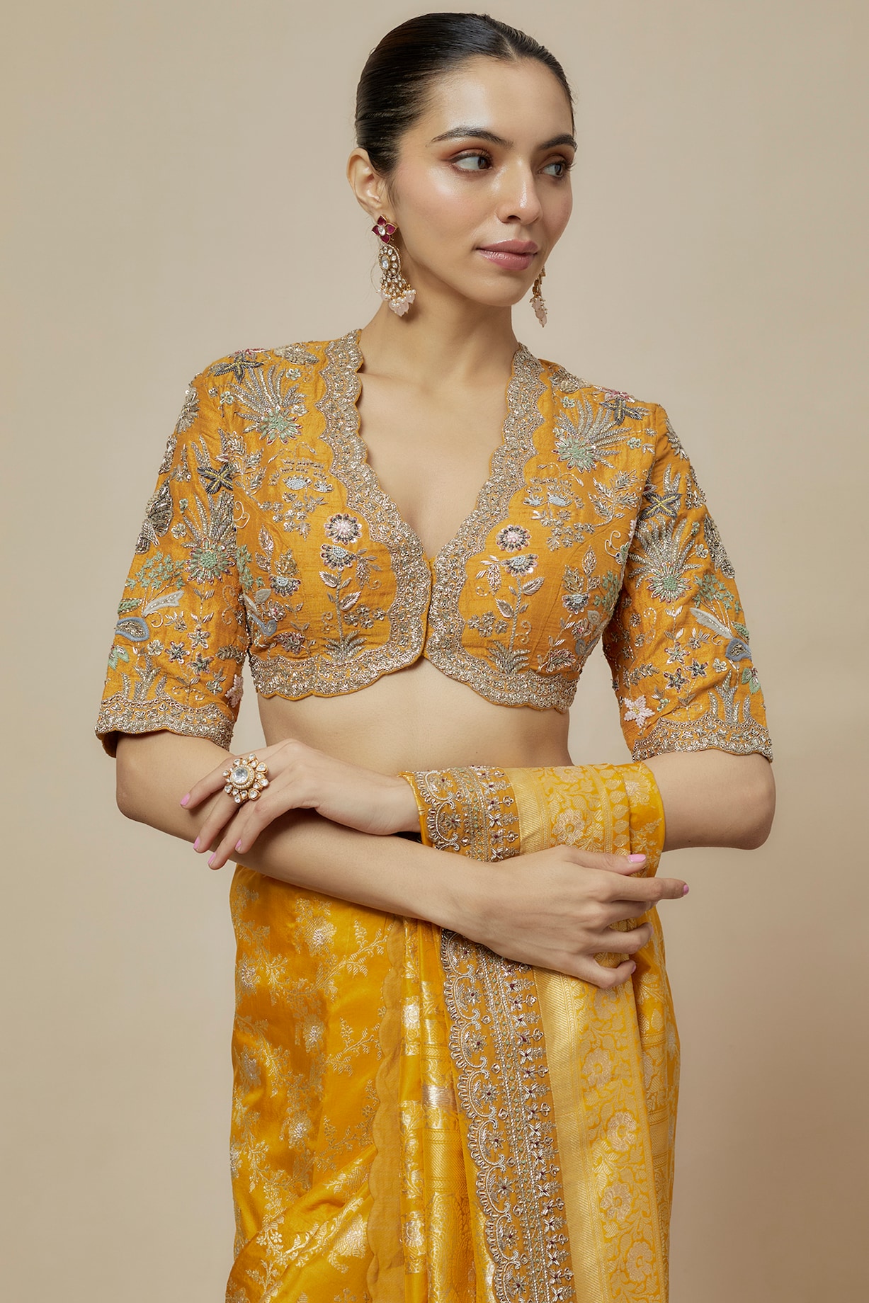 Mango Yellow Banarasi Silk Zari Embroidered Saree Set by Jayanti Reddy ...