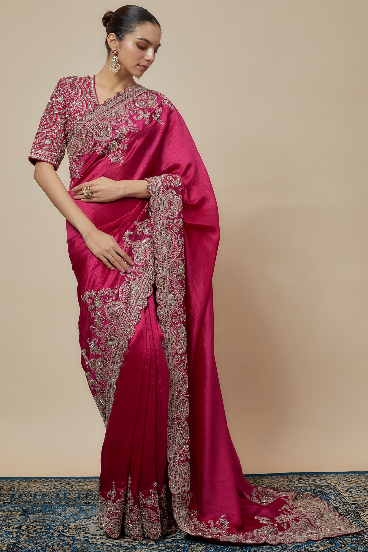 Rani Pink Silk Zari Embroidered Saree Set by Jayanti Reddy at Pernia's ...