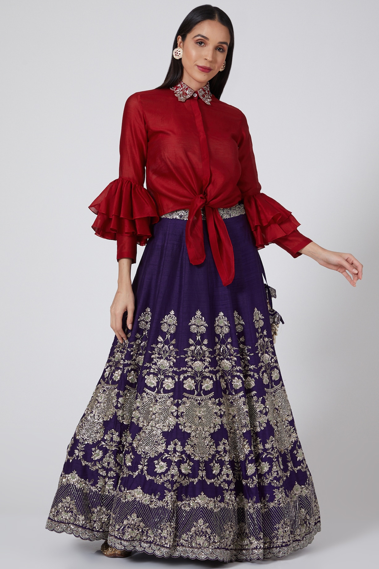 Red Embroidered Shirt by Jayanti Reddy at Pernia's Pop Up Shop 2025