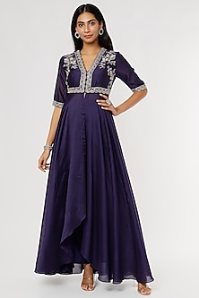 Purple Chanderi Silk Embroidered Anarkali Set by Jayanti Reddy at ...