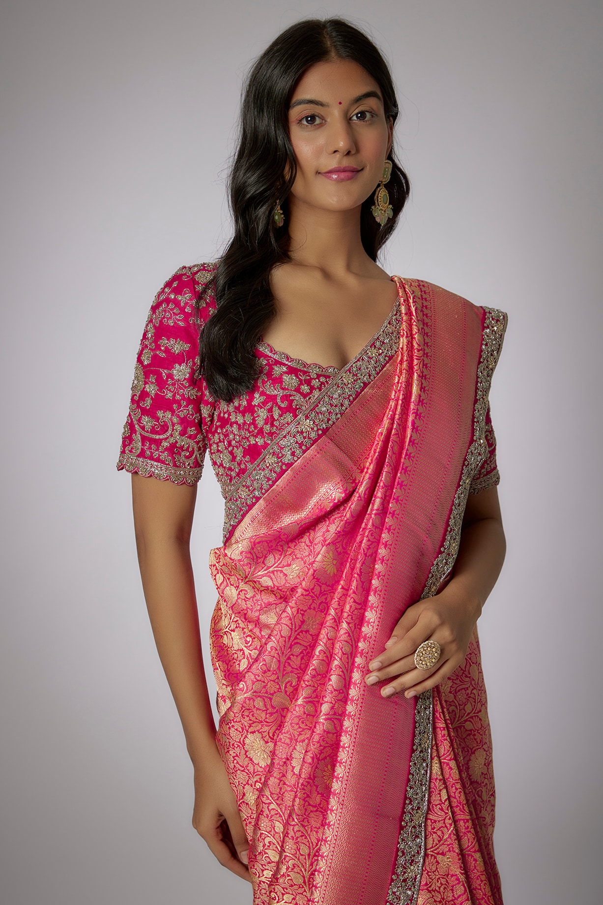 Pink Banarasi Zari Embroidered Saree Set by Jayanti Reddy at Pernia's ...