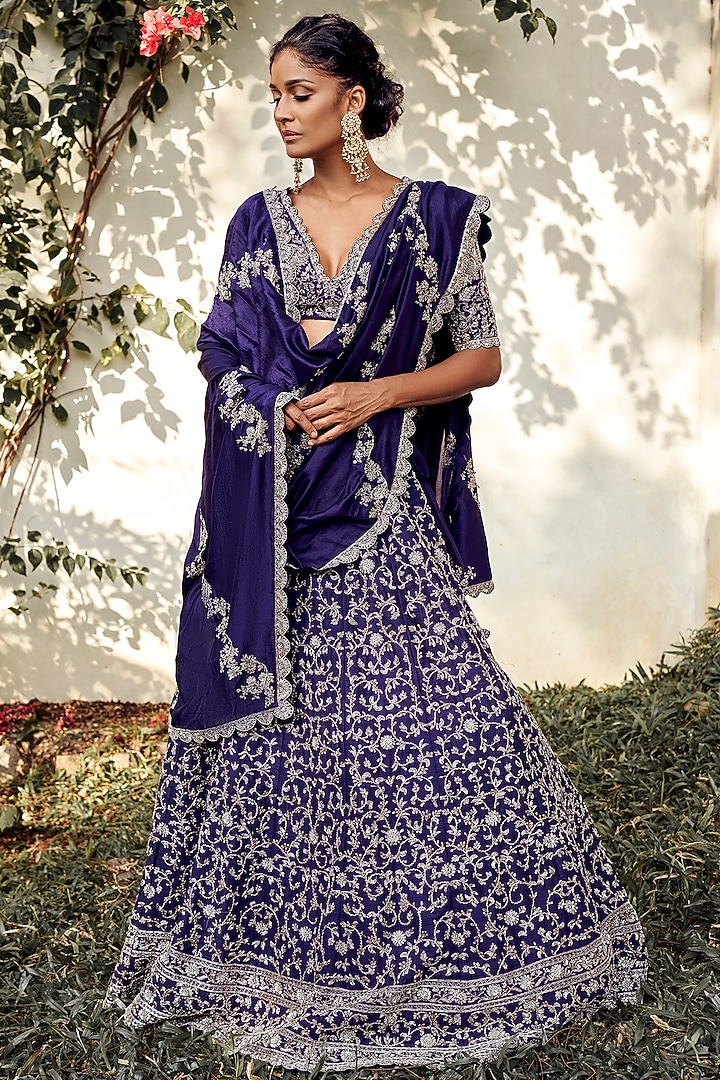 Purple Floral Embroidered Lehenga Set Design by Jayanti Reddy at Pernia ...
