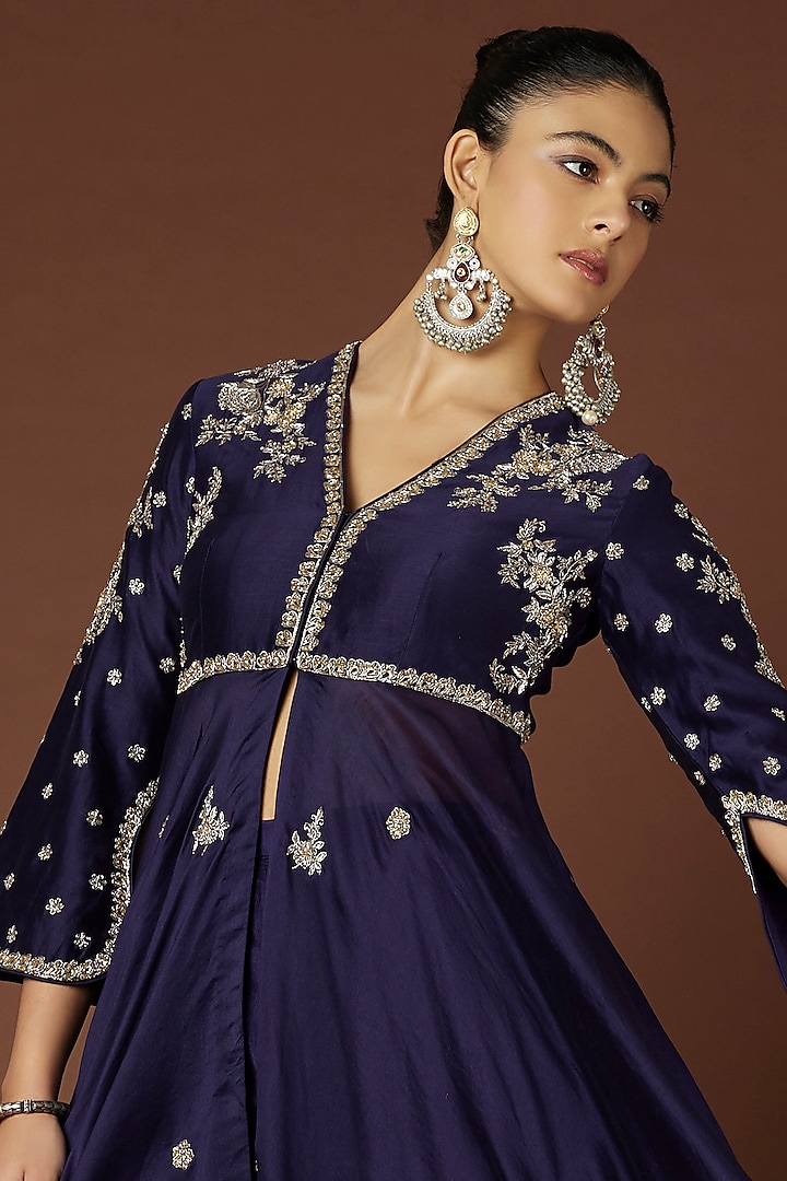 Purple Embroidered Anarkali Set in Chanderi Silk by Jayanti Reddy at ...