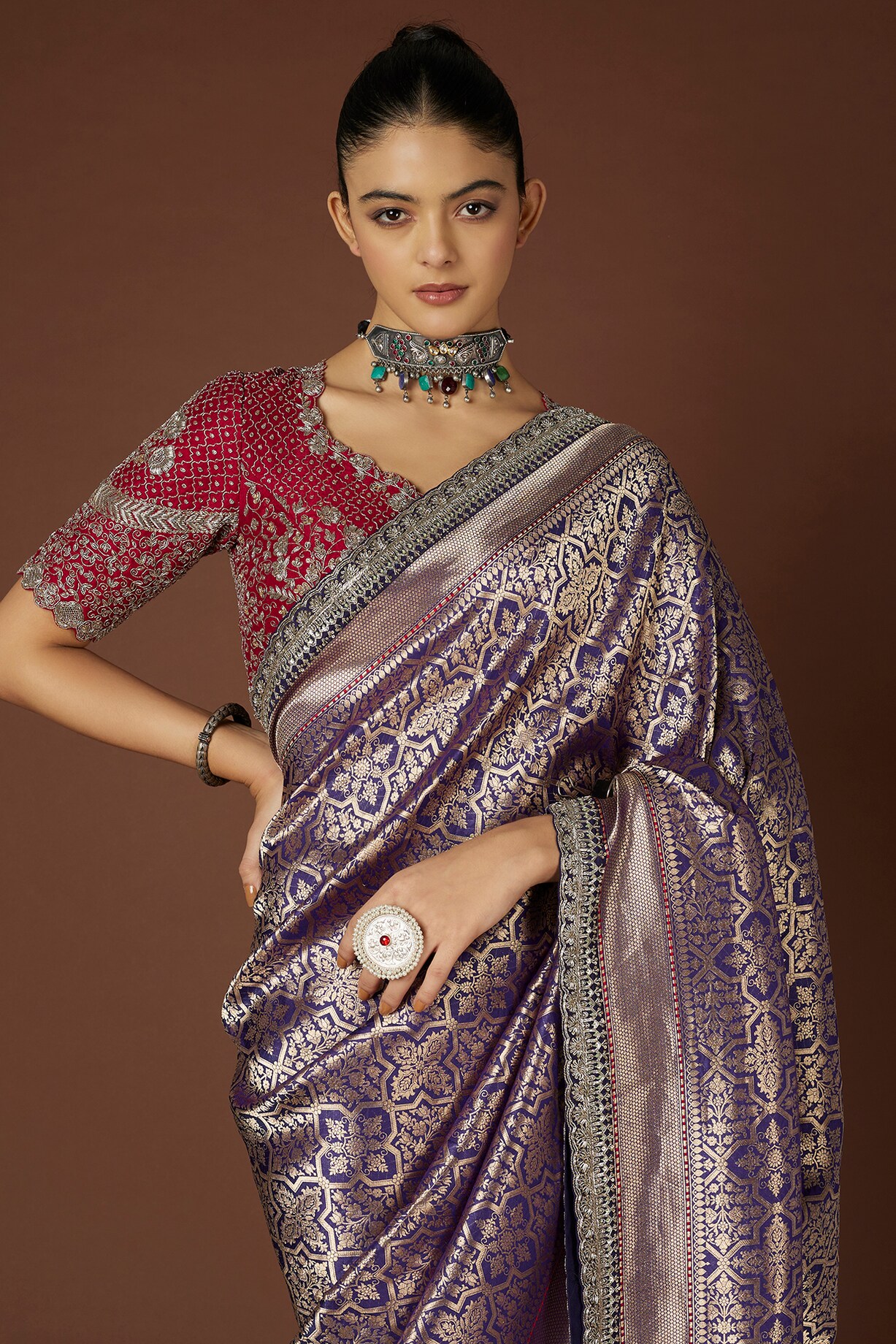 Purple Banarasi Saree Set by Jayanti Reddy at Pernia's Pop Up Shop 2026