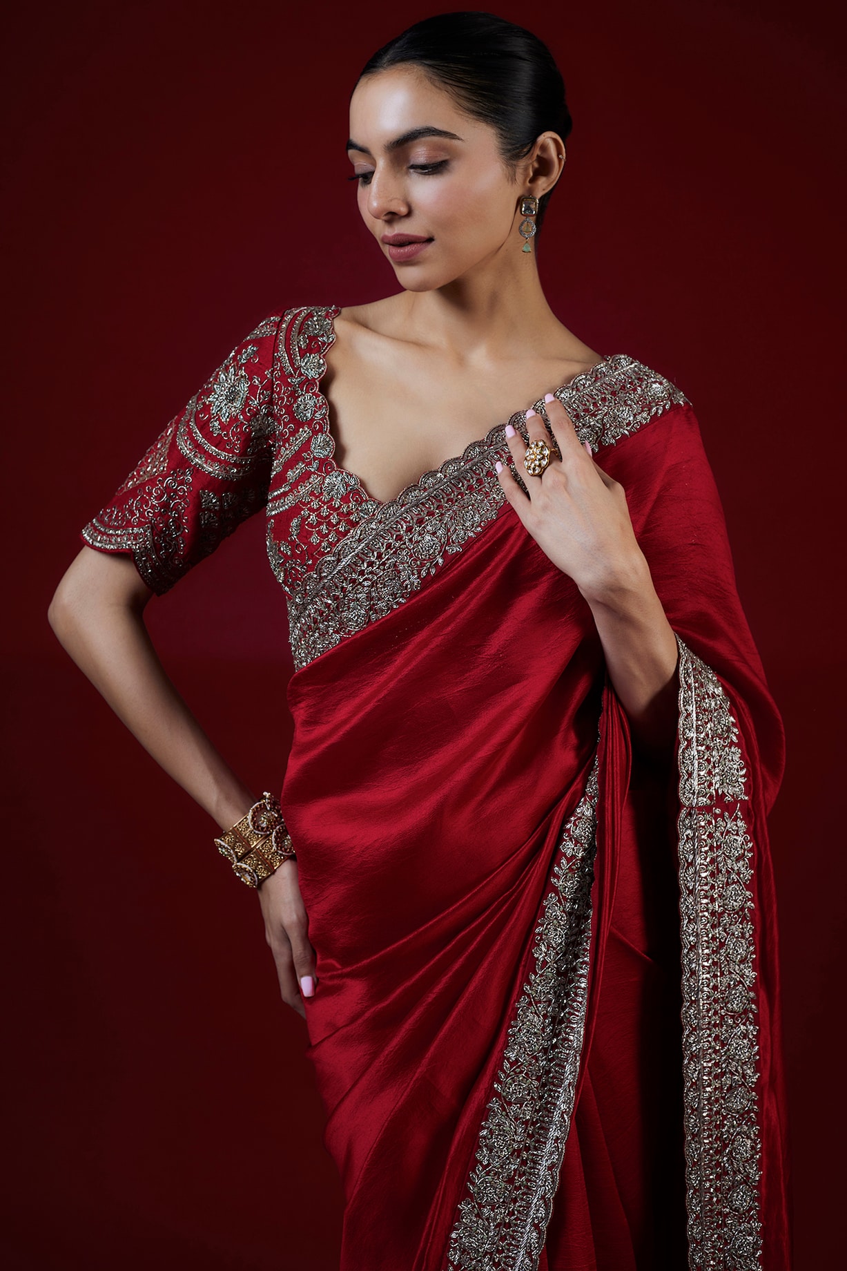 Red Silk Zari Embroidered Saree Set by Jayanti Reddy at Pernia's Pop Up ...