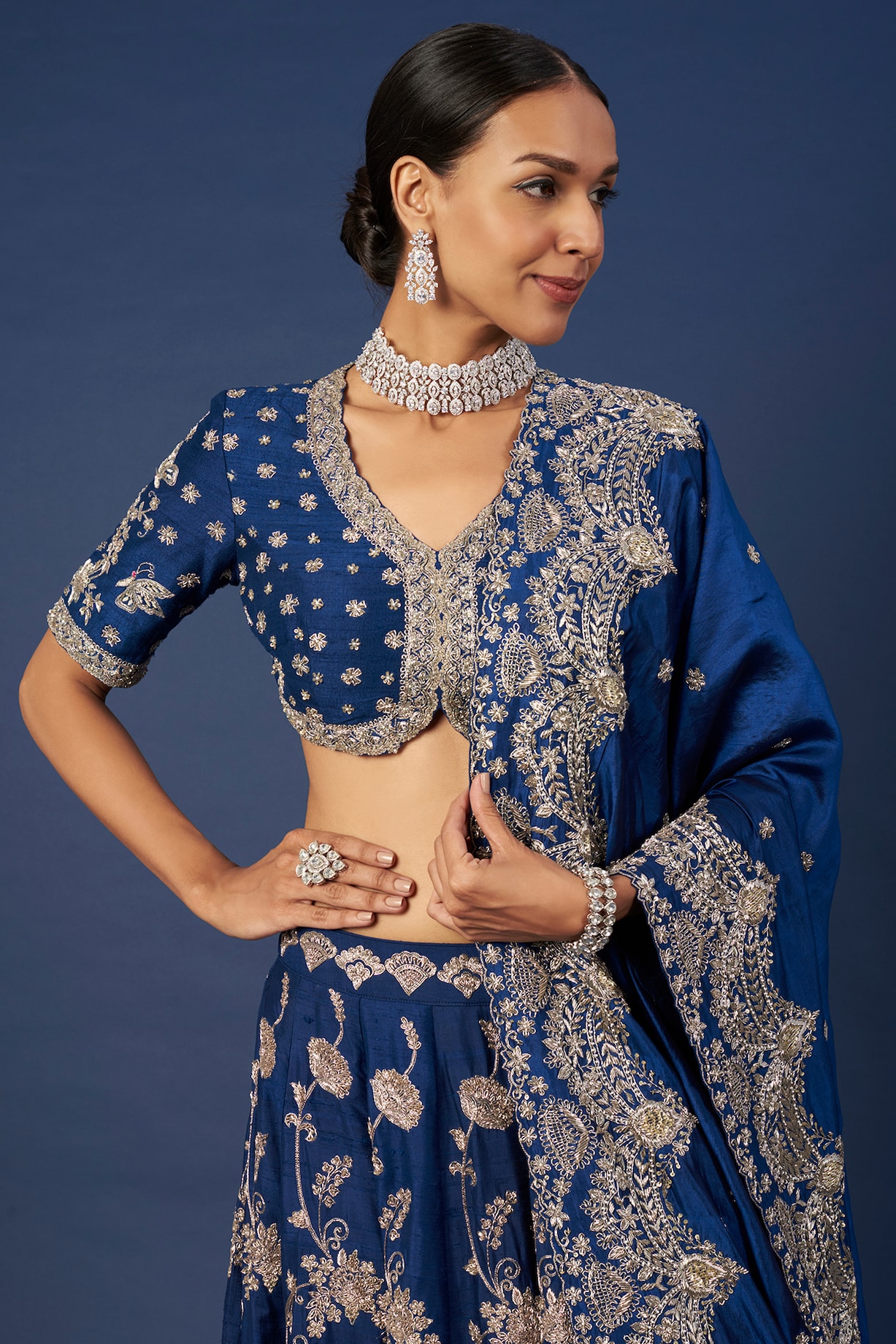 Blue Raw Silk Embroidered Bridal Lehenga Set by Jayanti Reddy at Pernia ...