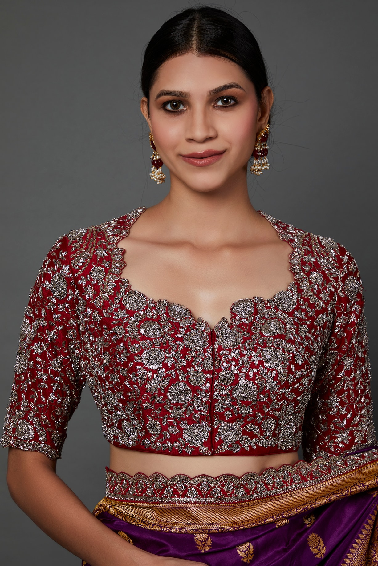 Purple Banarasi Scalloped Saree Set by Jayanti Reddy at Pernia's Pop Up ...