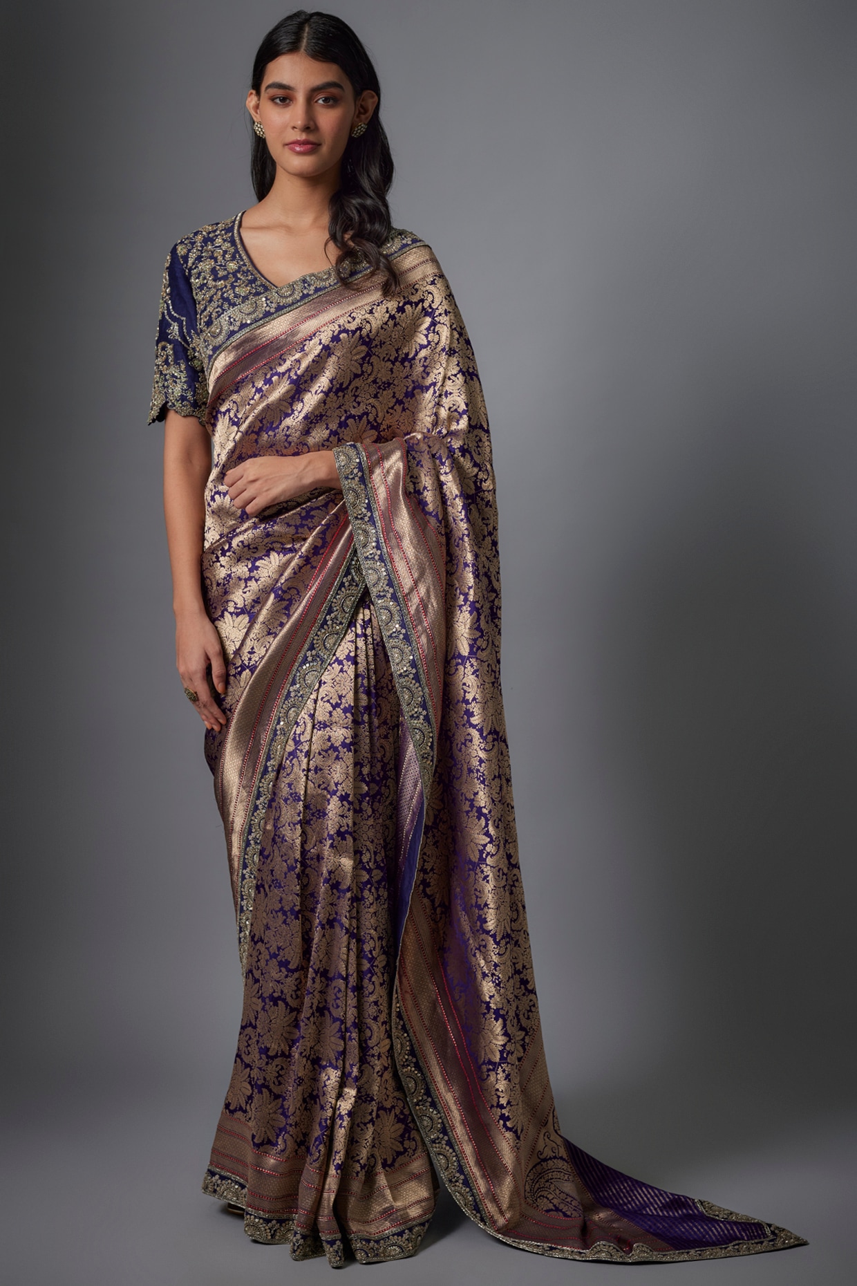 Purple Banarasi Zardosi Embroidered Saree Set by Jayanti Reddy at ...