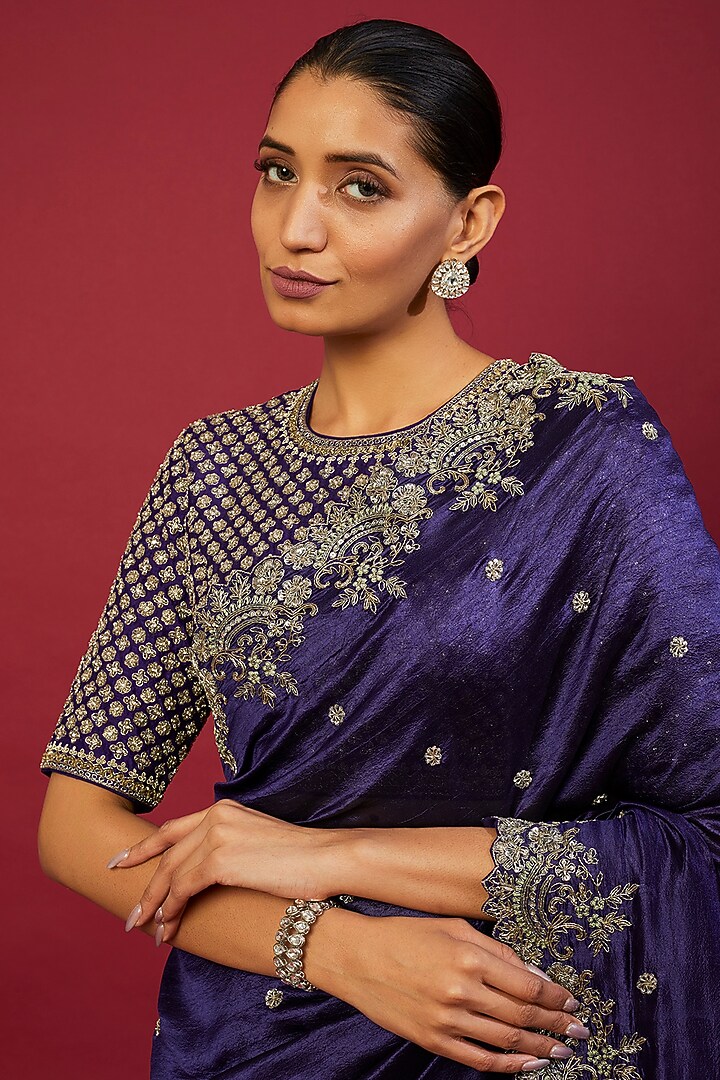 Purple Silk Zardosi Embroidered Saree Set by Jayanti Reddy at Pernia's ...