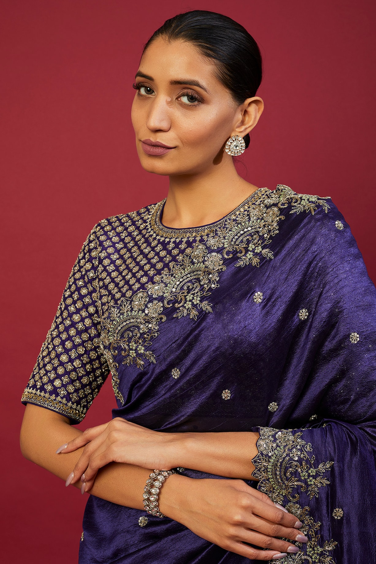 Purple Silk Zardosi Embroidered Saree Set by Jayanti Reddy at Pernia's ...