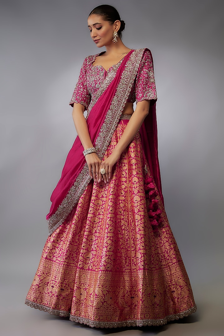 Pink Banarasi Zari Embroidered Bridal Lehenga Set by Jayanti Reddy at ...