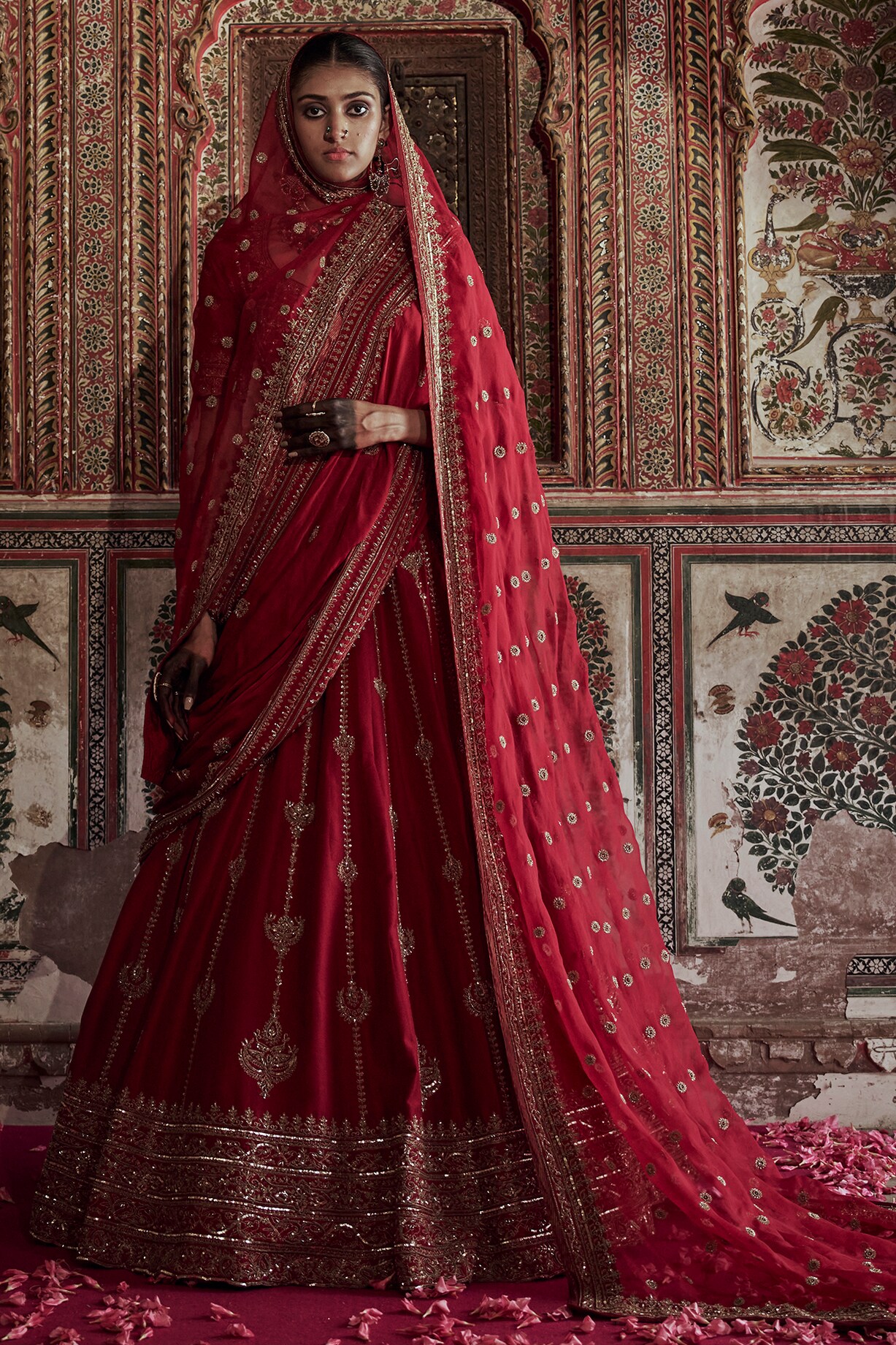 Maroon Organza Golden Dori Hand Embroidered Bridal Lehenga Set by Jigar ...