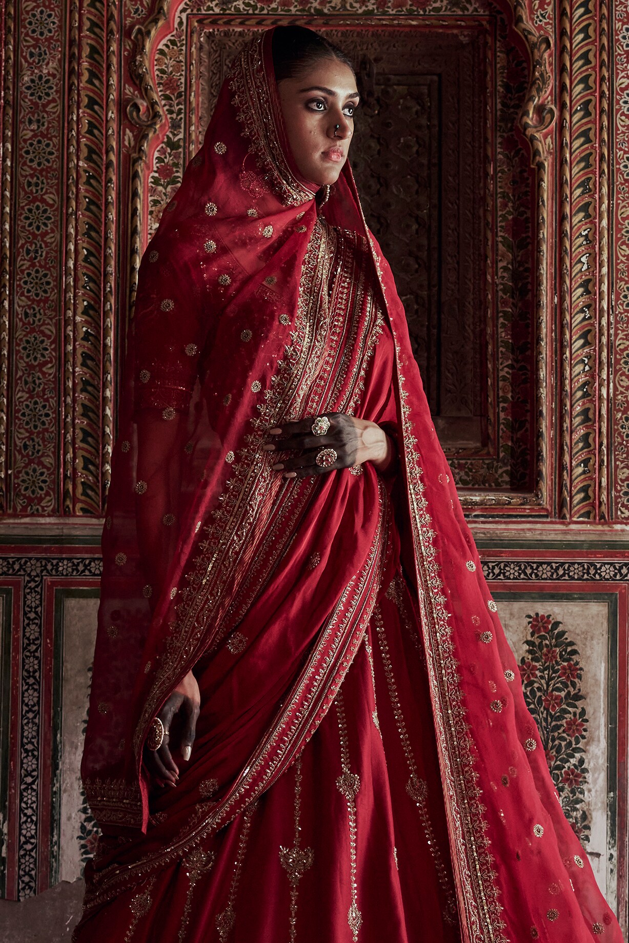 Maroon Organza Golden Dori Hand Embroidered Bridal Lehenga Set by Jigar ...