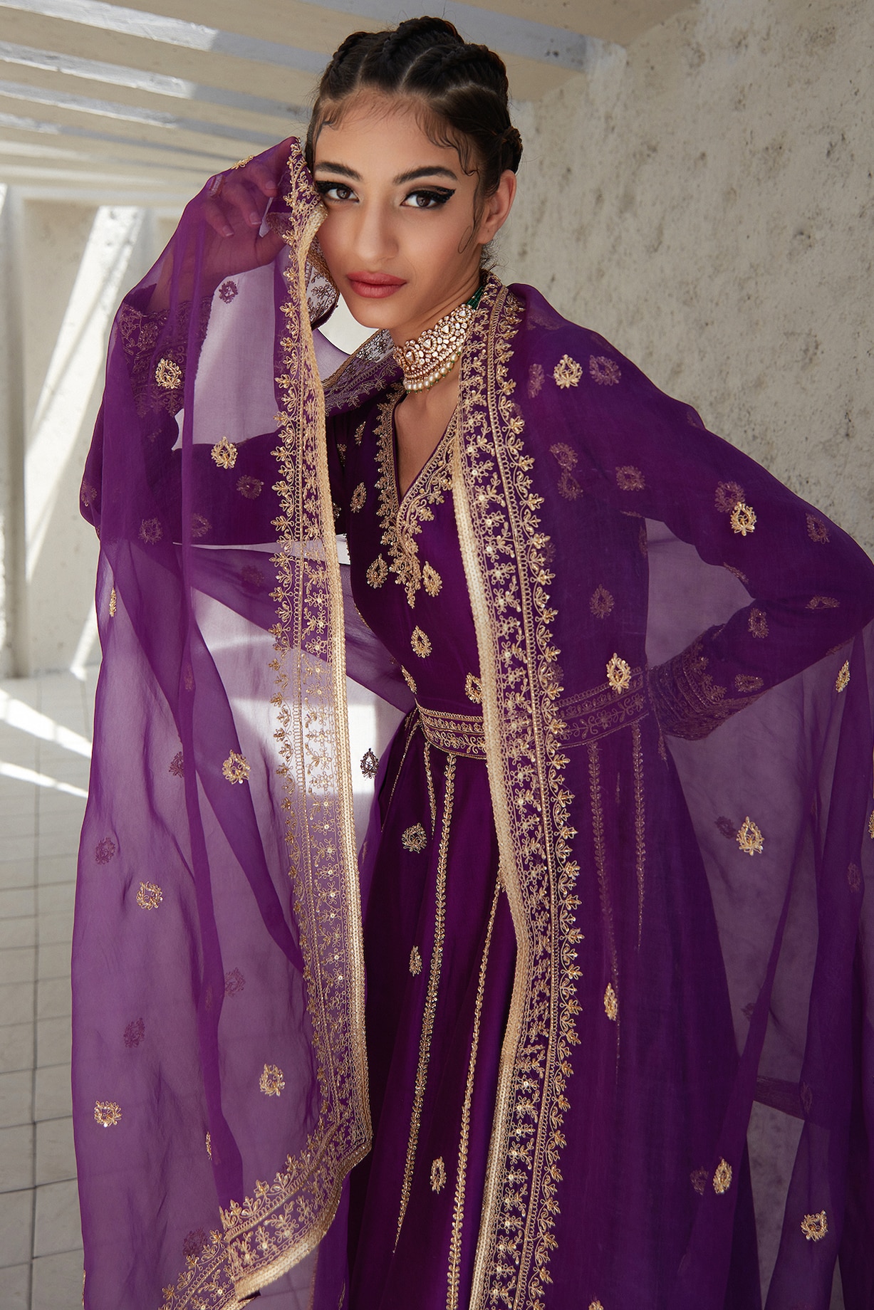 Purple Embroidered Anarkali Set by Jigar Mali at Pernia's Pop Up Shop 2026