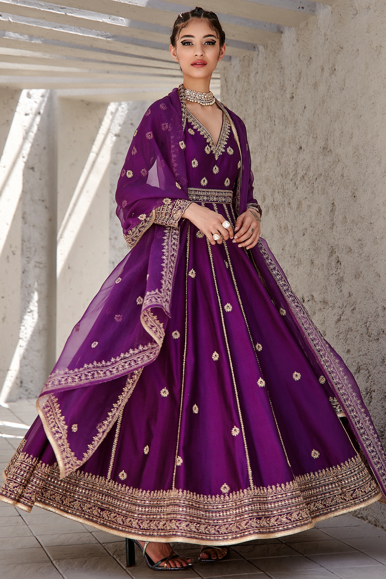 Purple Embroidered Anarkali Set by Jigar Mali at Pernia's Pop Up Shop 2026
