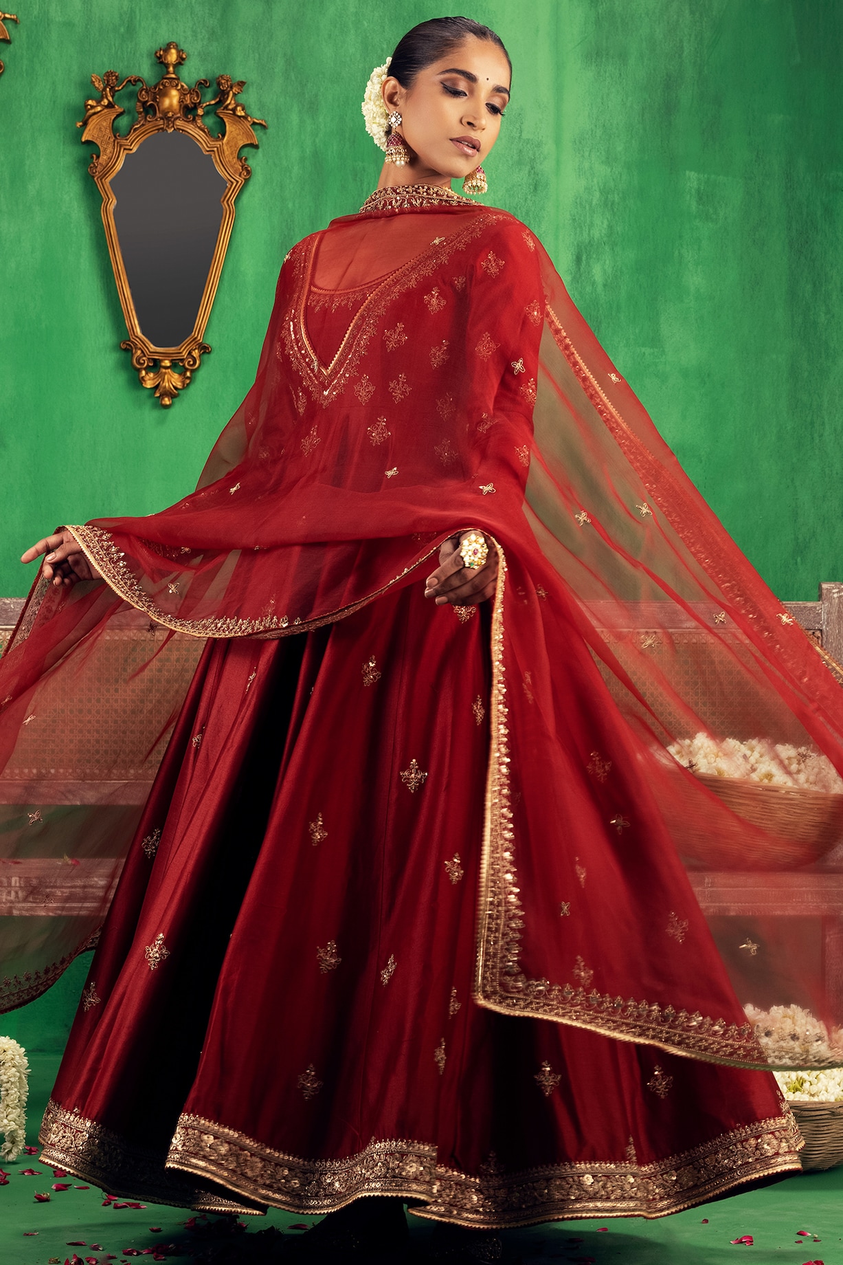 Red Embroidered Anarkali Set by Jigar Mali at Pernia's Pop Up Shop 2026