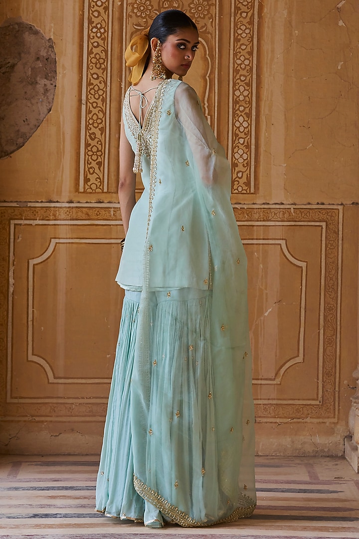 Sage Green Chinon Gharara Set by Jigar Mali at Pernia's Pop Up Shop 2026
