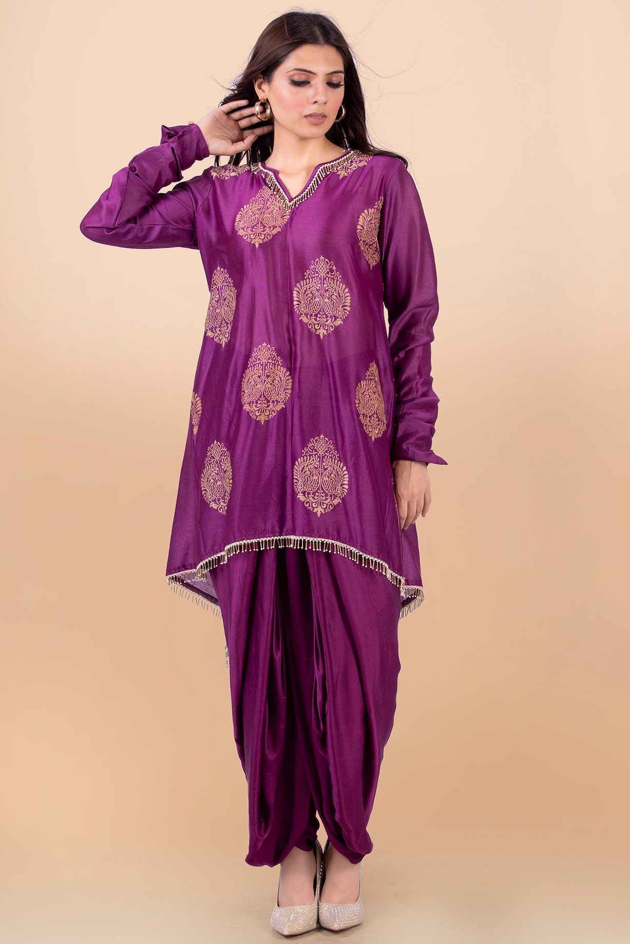 Purple Draped Dhoti Set by Jajobaa at Pernia's Pop Up Shop 2025