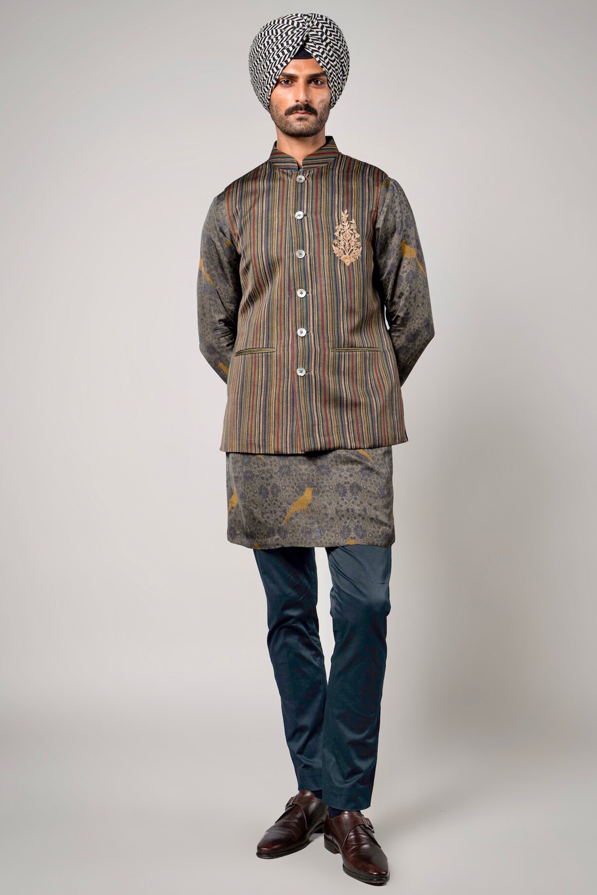 Buy JJV.Kapurthala By JJ Valaya Men Multi-Coloured Linen Satin Printed ...