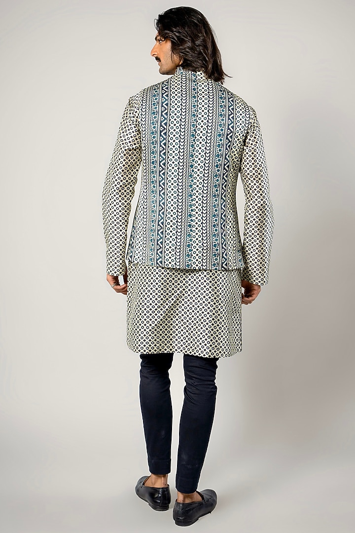 Buy JJV.Kapurthala By JJ Valaya Men Ivory & Light Blue Linen Satin ...