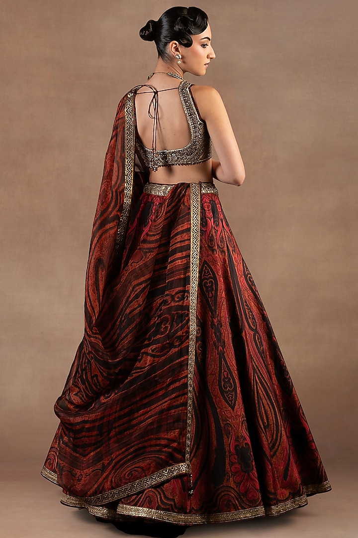 Red Silk Embroidered & Jamwar Printed Bridal Lehenga Set by JJ Valaya ...