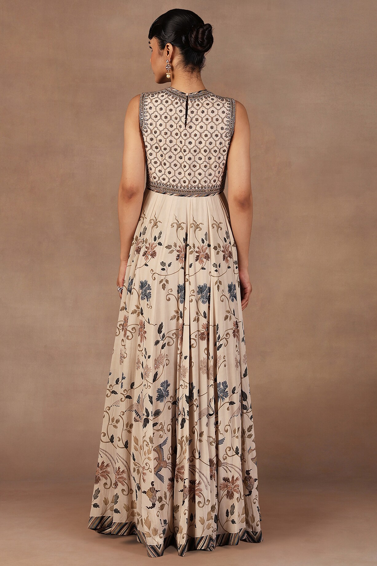 Cream Ivory Crepe Georgette Sequins Embroidered Maxi Party Wear Dress ...