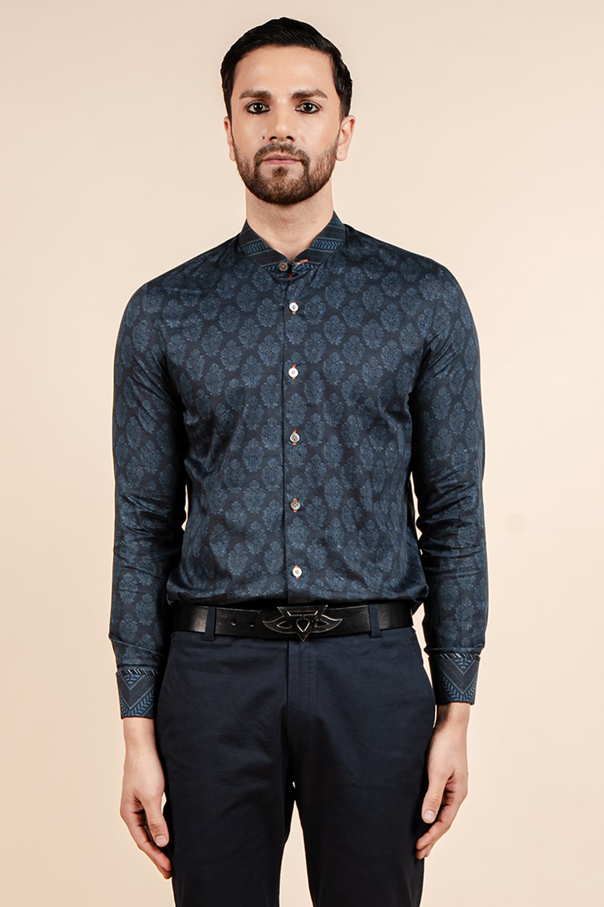 Midnight Blue Giza Cotton Party Wear Shirt by JJV.Kapurthala By JJ ...