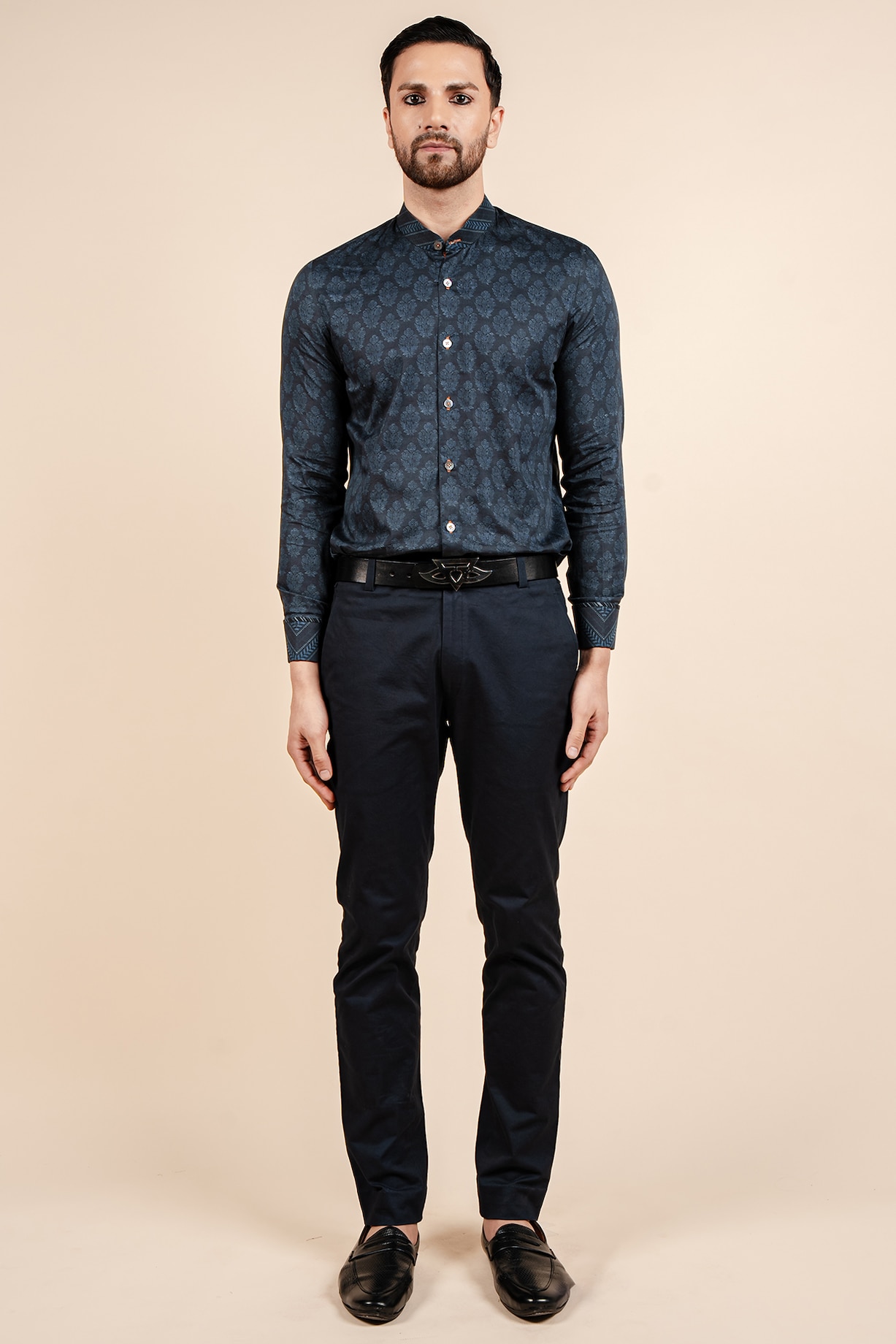 Midnight Blue Giza Cotton Party Wear Shirt by JJV.Kapurthala By JJ ...