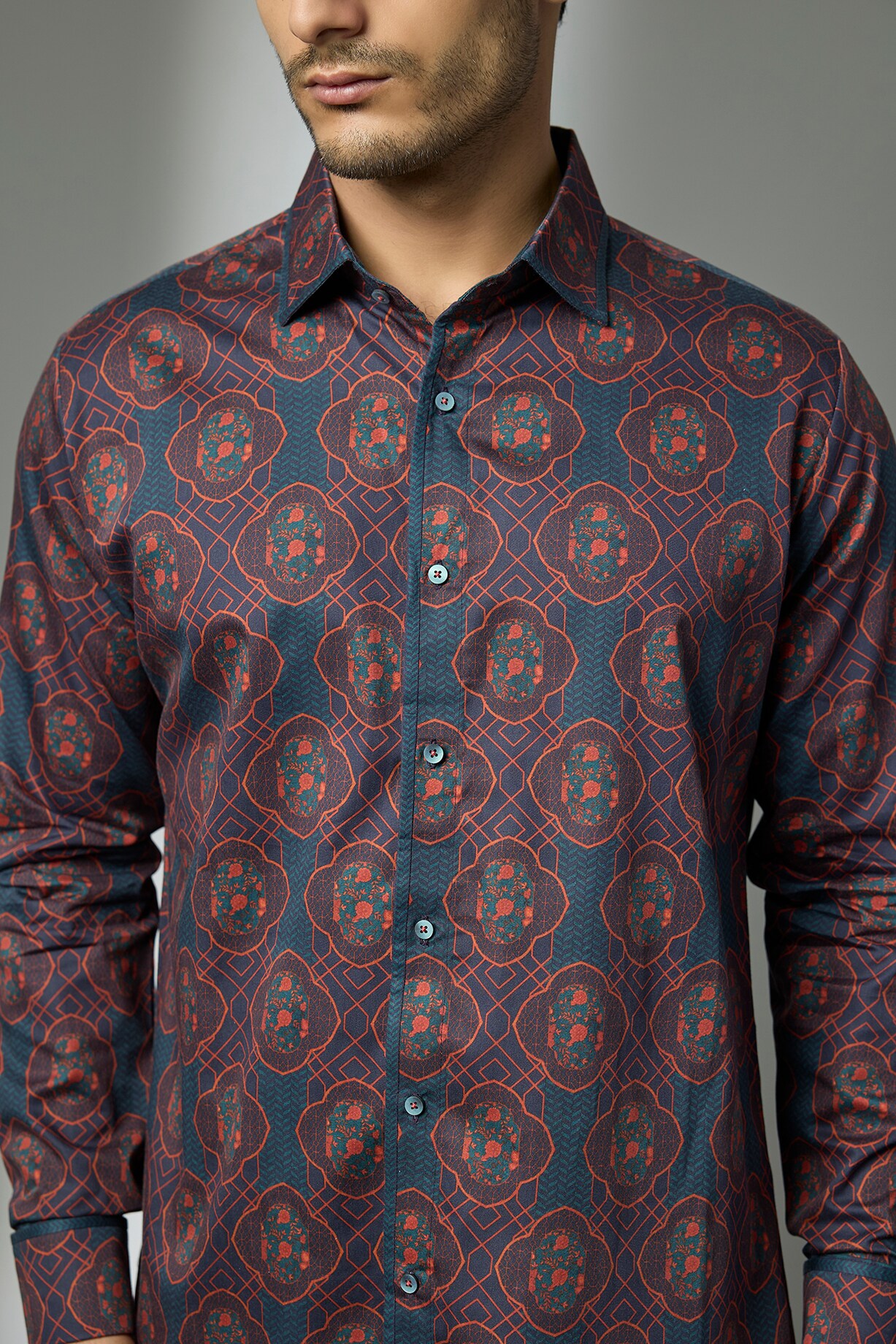 Midnight Blue & Burgundy Giza Cotton Wedding Shirt by JJV.Kapurthala By ...