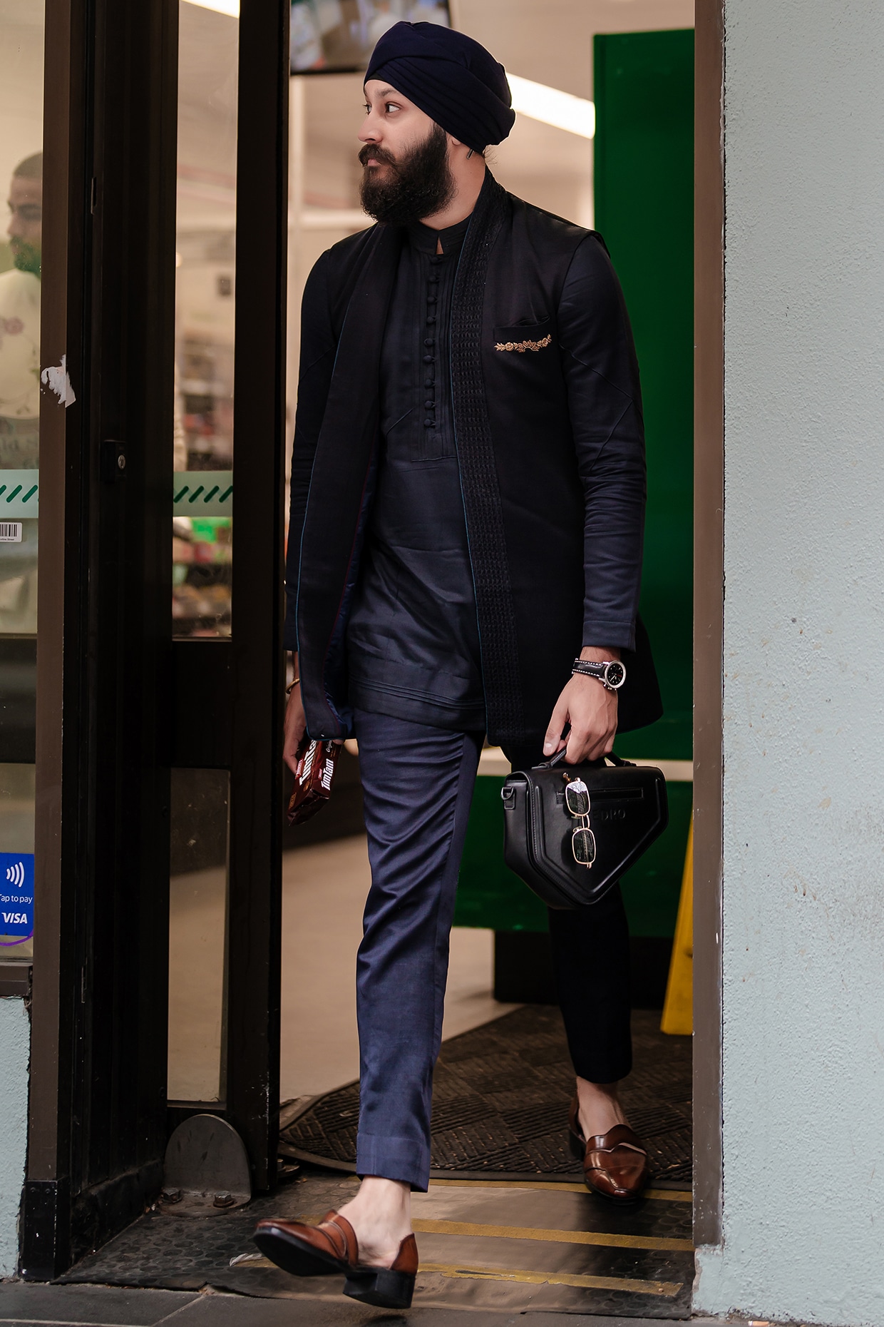 Midnight Blue Linen Silk Dabka Work Indowestern Set by Jatin Malik at ...