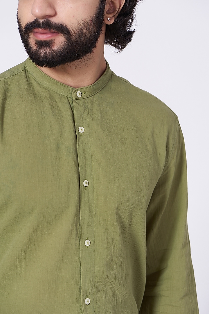 Dry Grass Green Cotton Twill Pant Set With Jacket by Jatin Malik at ...